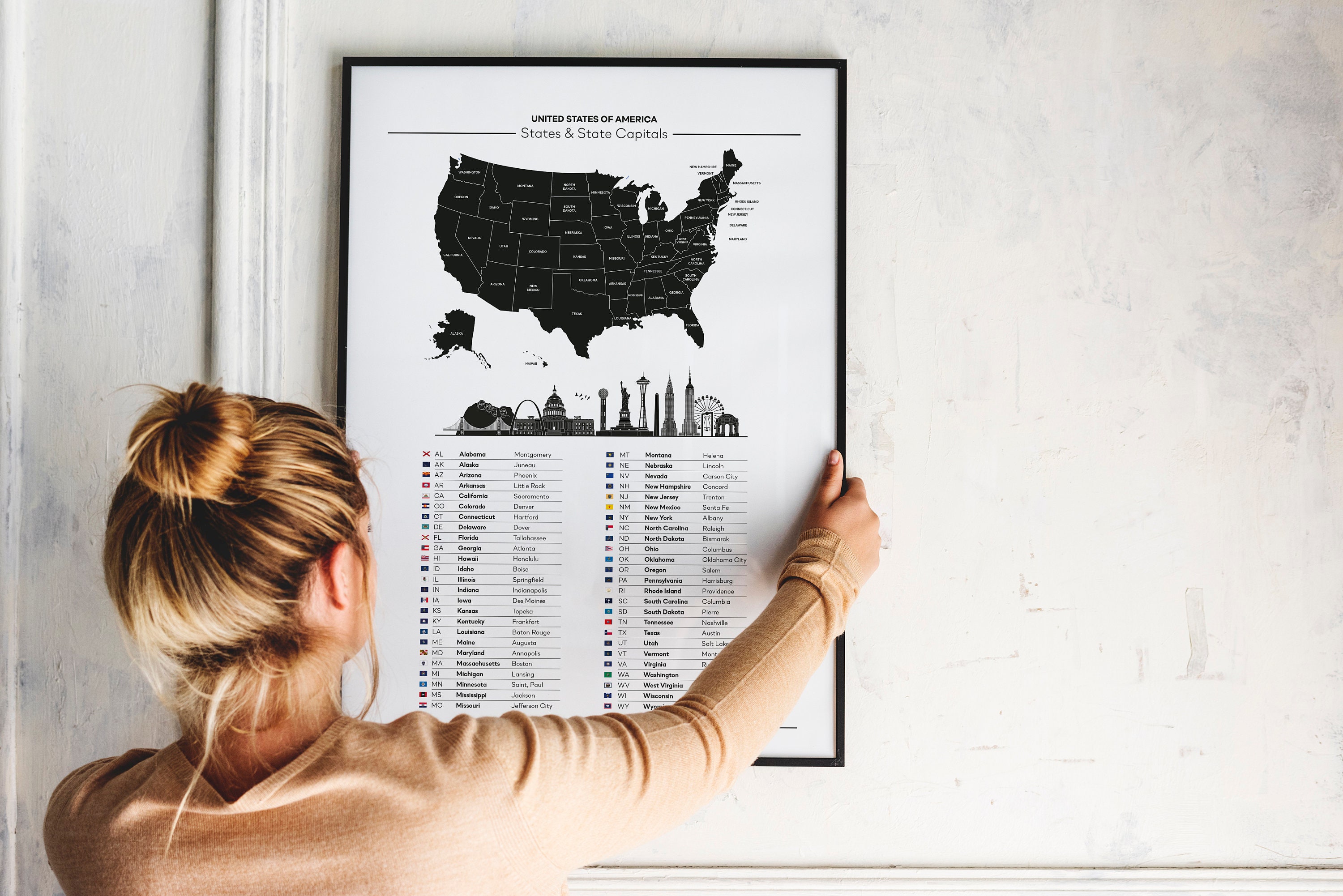 US States and Capitals Chart State Flags,classroom 50 US States Poster ...