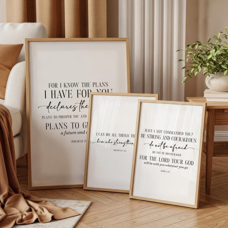 Christian Bible Verse Wall Art Set of 3, Black and White NIV Scripture ...