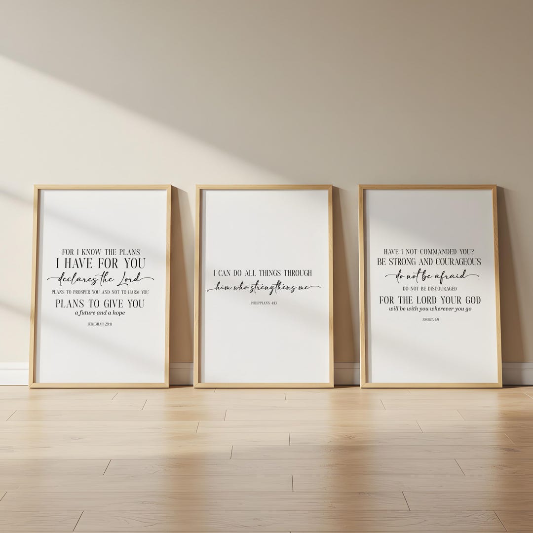 Christian Bible Verse Wall Art Set of 3, Black and White NIV Scripture ...