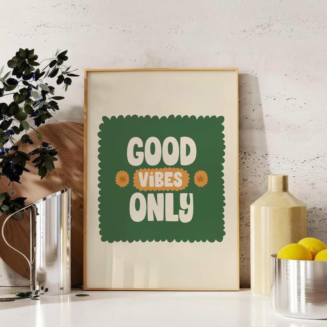 GOOD VIBES ONLY Retro Typography Poster | Motivational Wall Art ...
