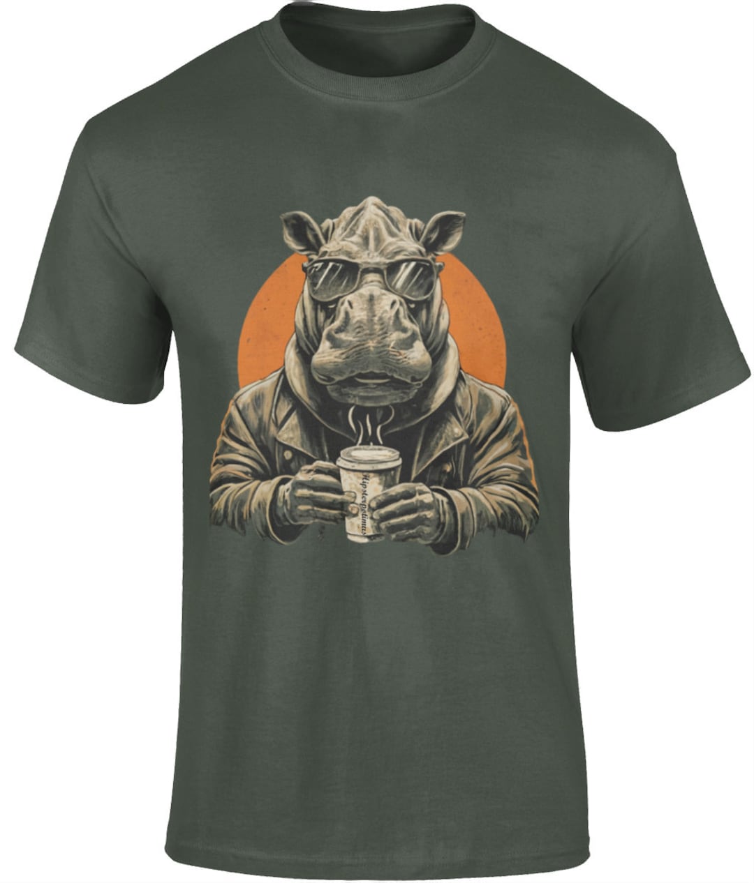 Gildan Ultra Cotton T-shirt - Hipsterpotamus, Funny Hipster Hippo Tee ...