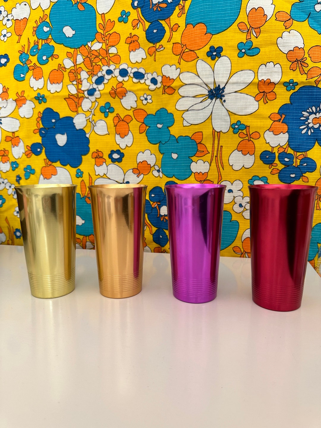 Set of 4 Mid-century Vintage Aluminum Drinking Cups Fun Colors - Etsy