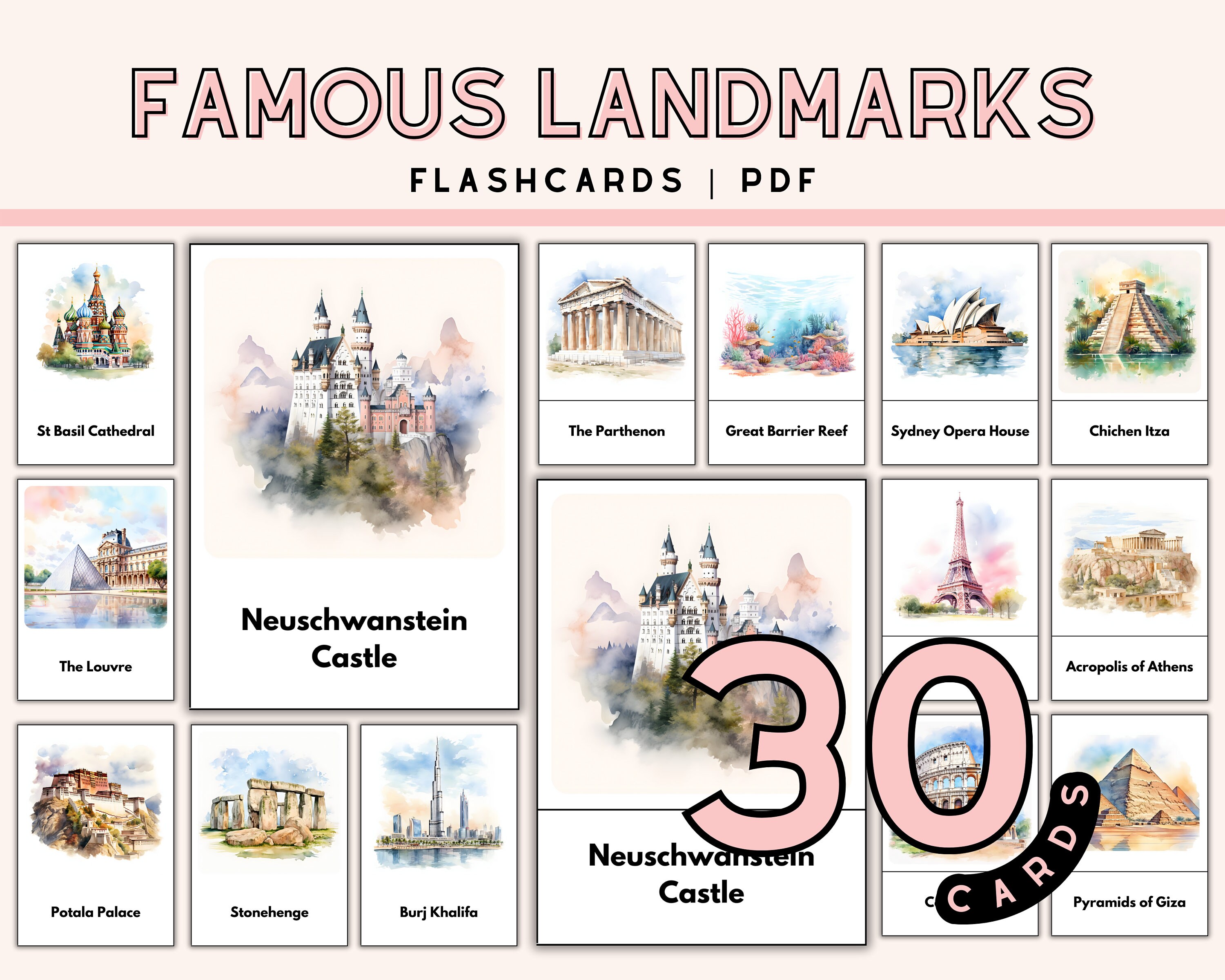 Famous Landmarks Around the World 3 Part Flashcards World Landmark ...