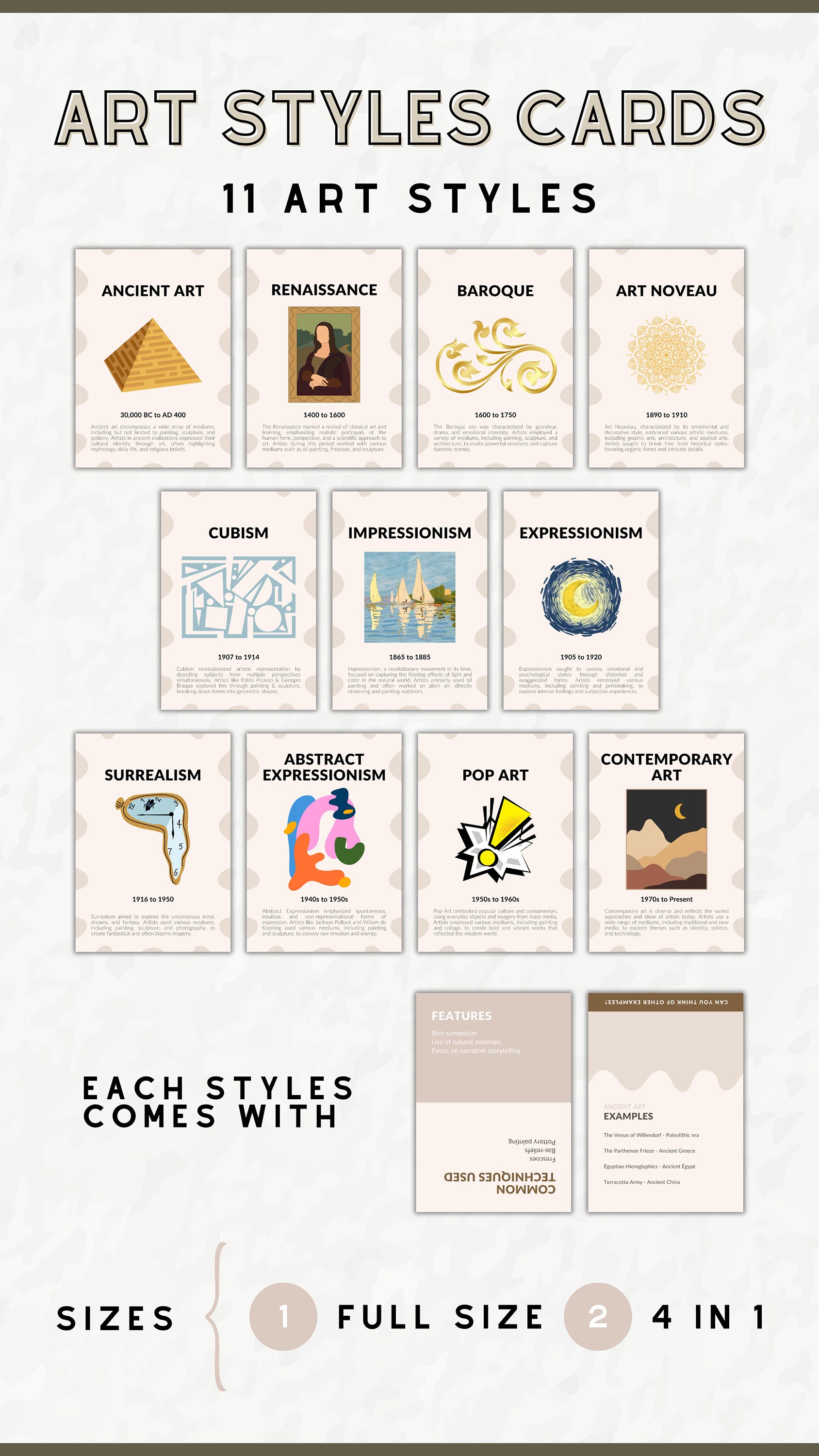 Art History Timeline Card Art Teacher Resource Art Styles Interactive ...