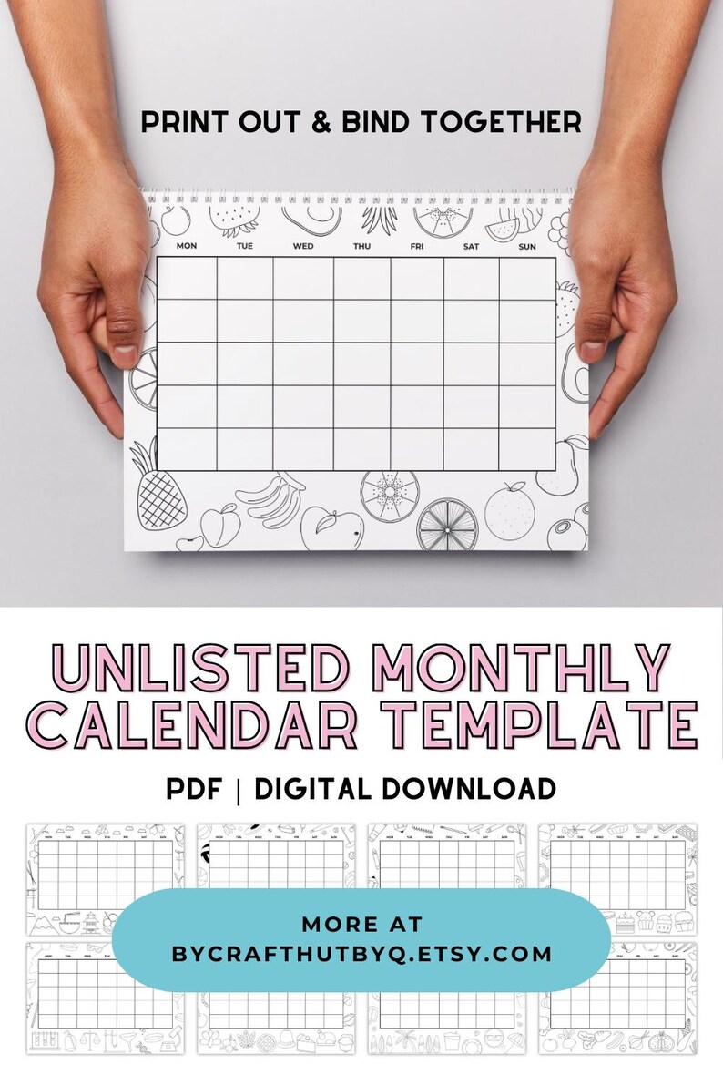 Undated Coloring Calendar Printable Kids Monthly Calendar Coloring ...
