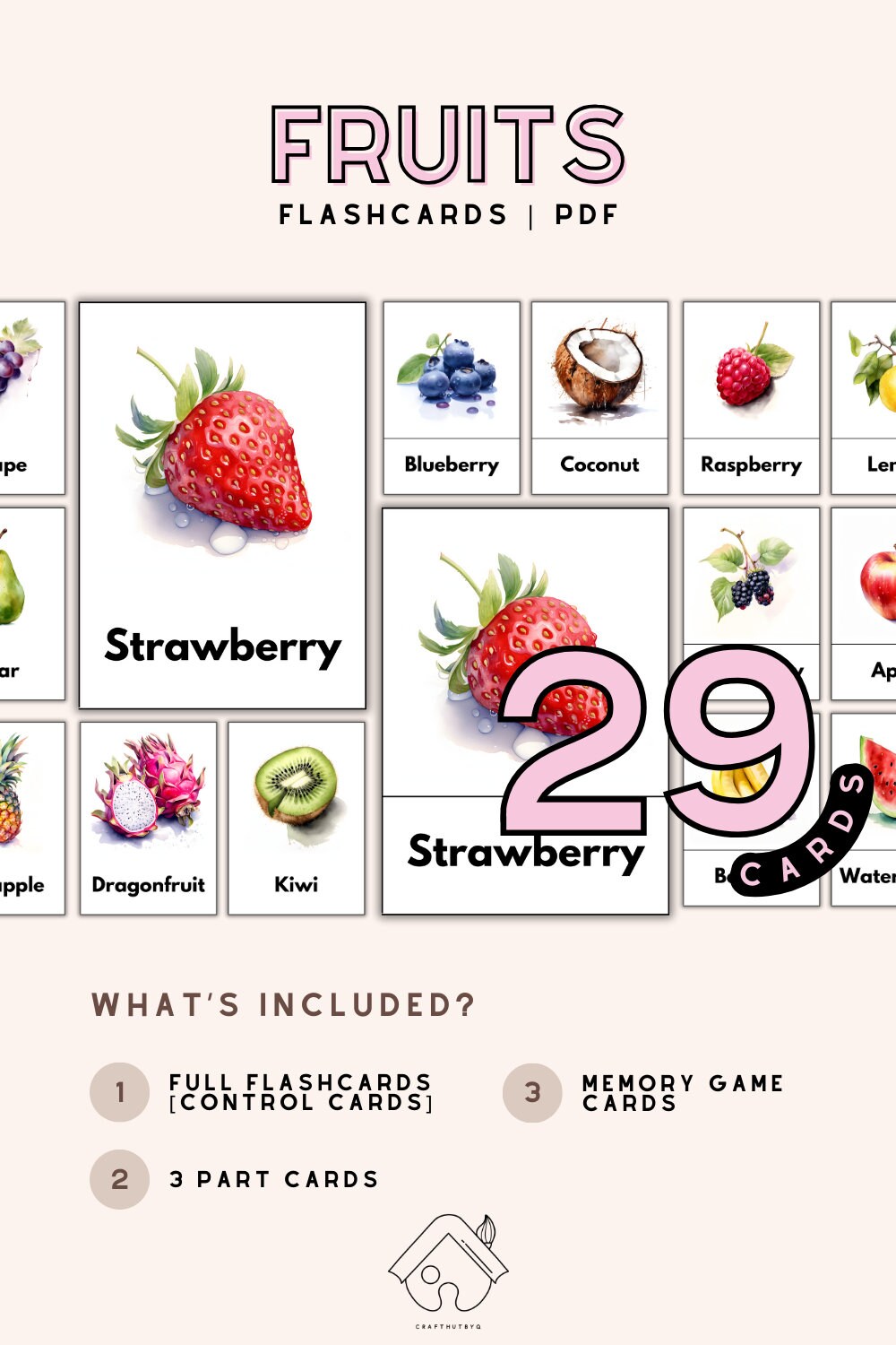 Fruits Flashcard for Kids Learning Activity Fruits Identification Card ...