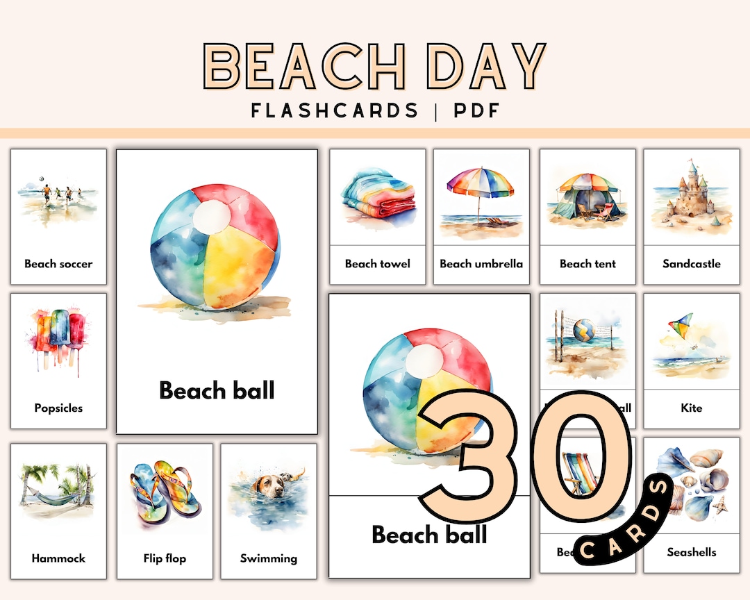Beach Day Activity for Kids Montessori Flashcard Printable Summer ...