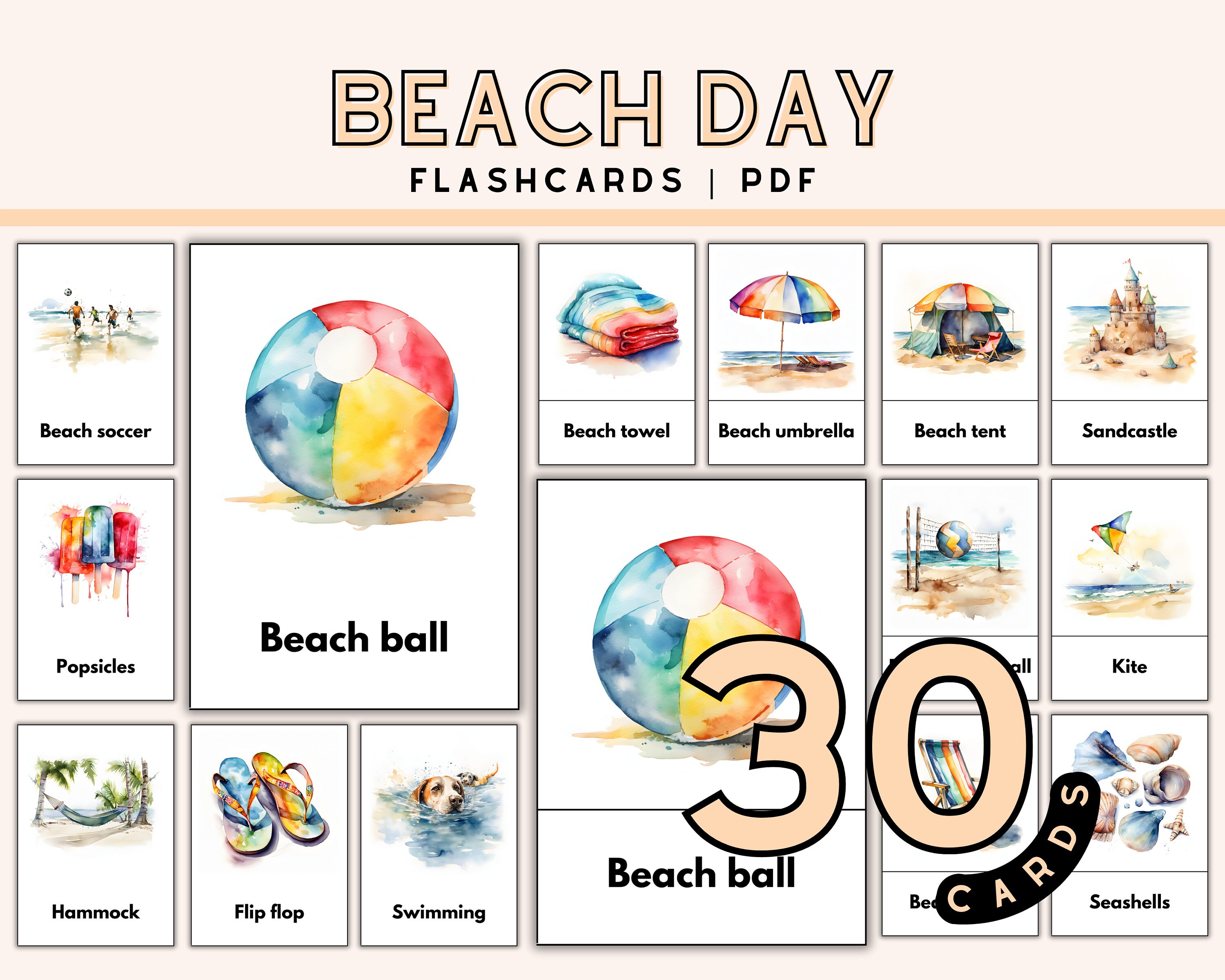 Beach Day Activity for Kids Montessori Flashcard Printable Summer ...