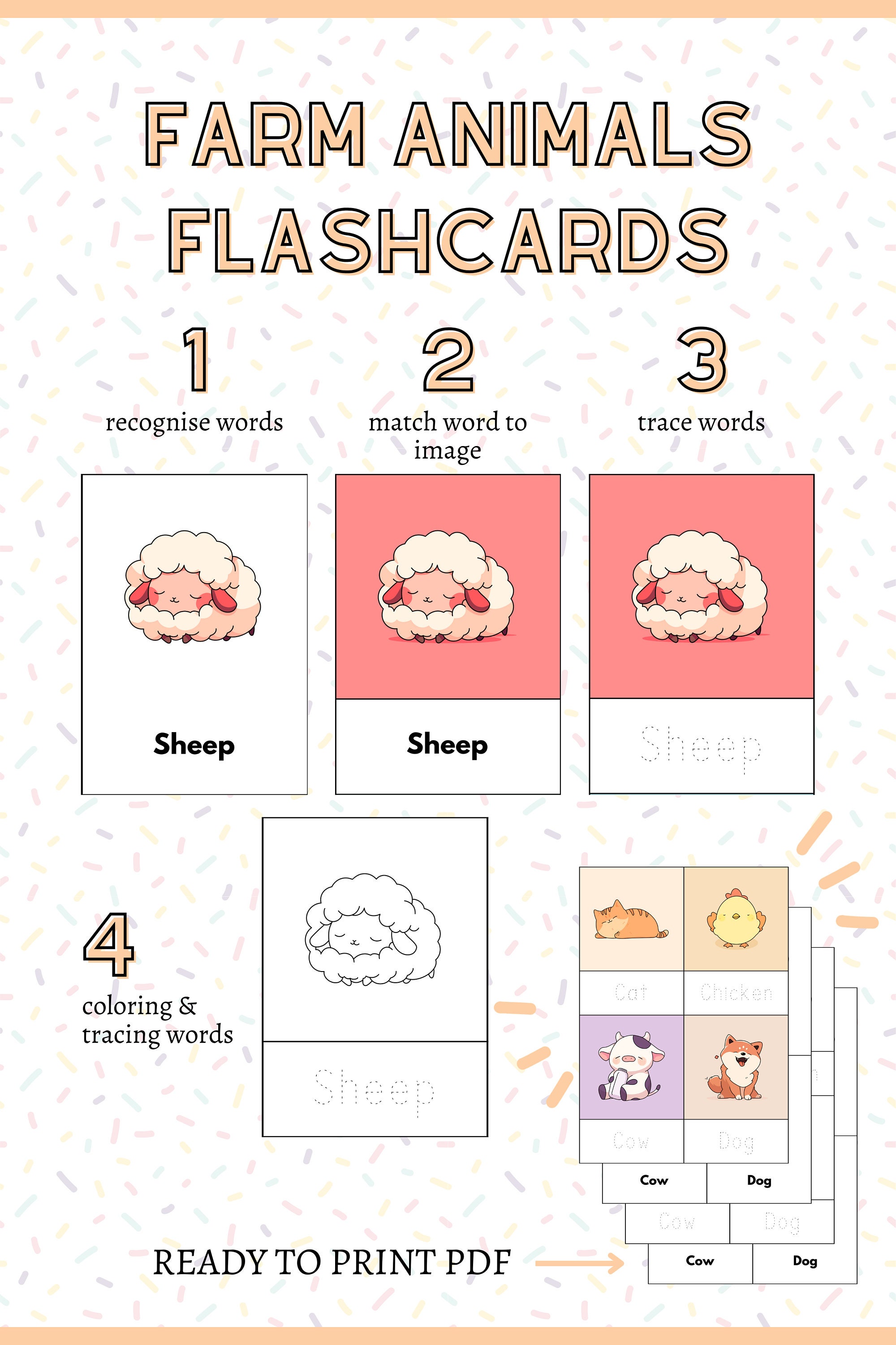 Farm Animals Flash Cards for Kids Learning Printables Education ...