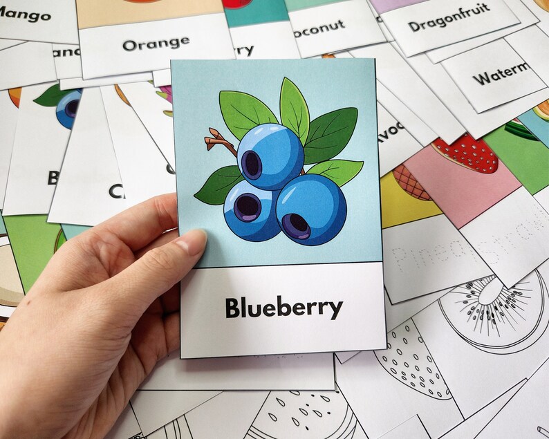 Fruits Flashcards for Kids Coloring Activity Handwriting Practice ...