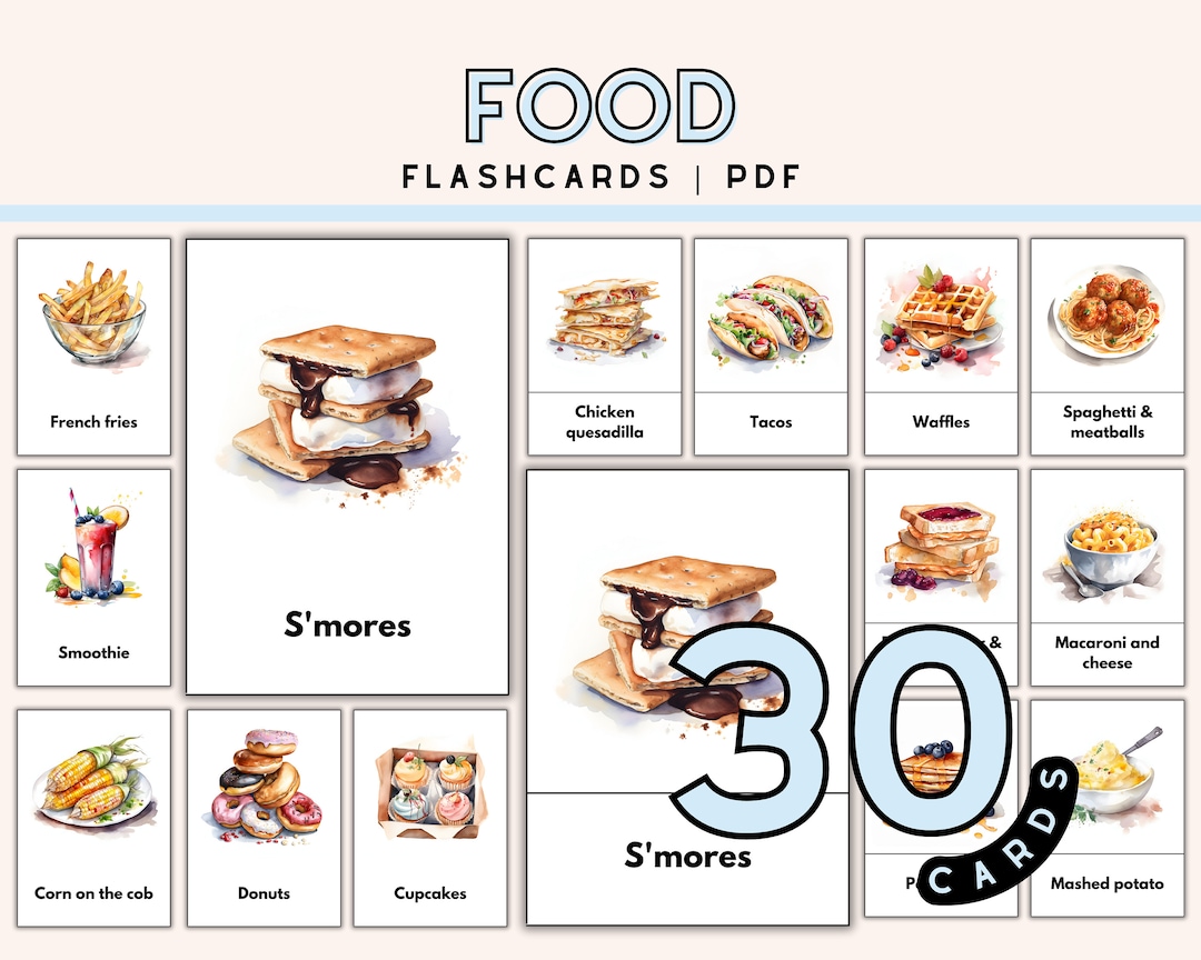 Food Flashcard Printable Set Montessori 3 Part Card Preschool Activity ...