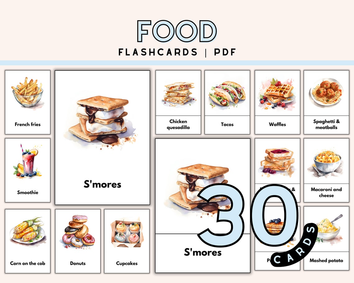 Food Flashcard Printable Set Montessori 3 Part Card Preschool Activity ...