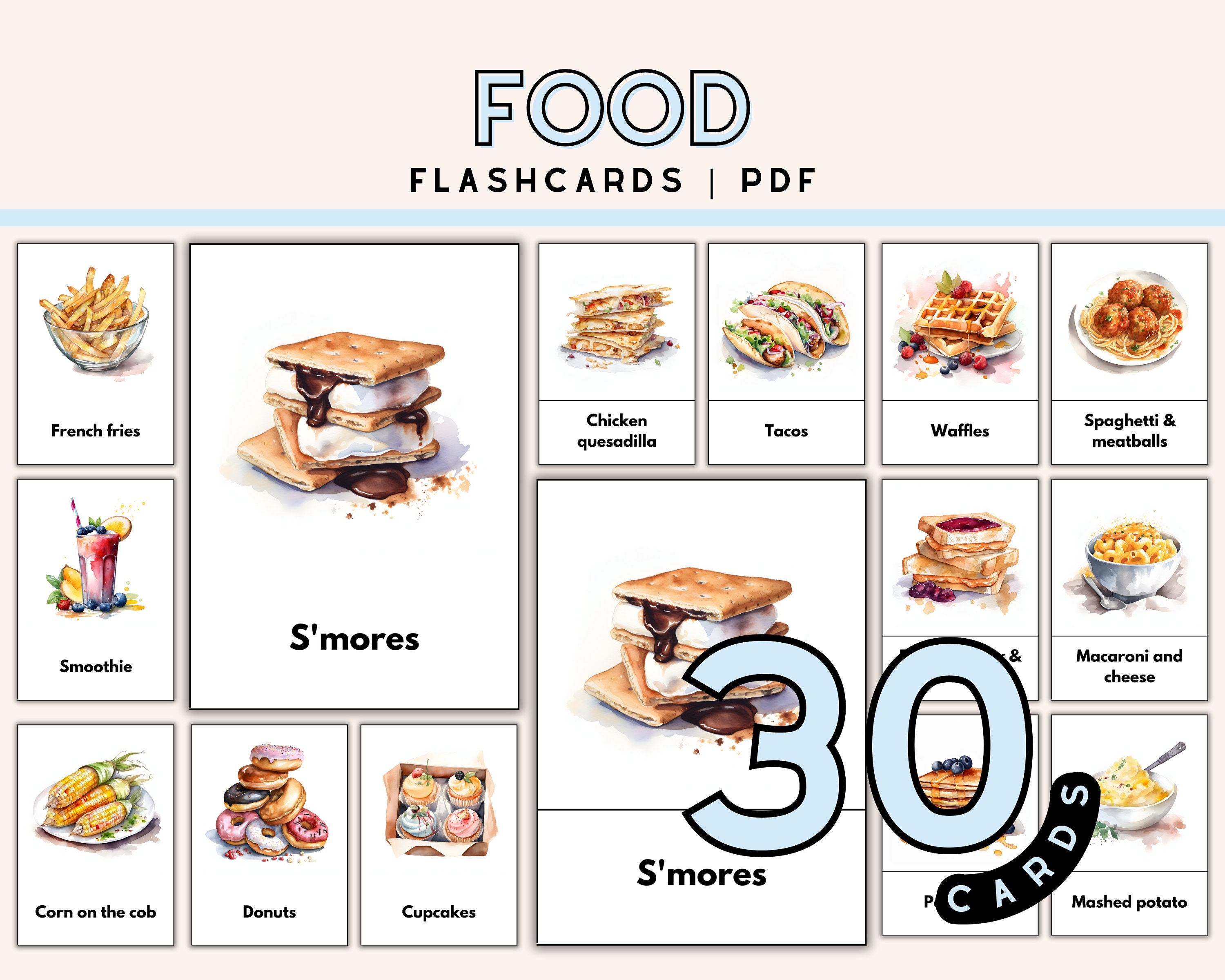 Food Flashcard Printable Set Montessori 3 Part Card Preschool Activity ...