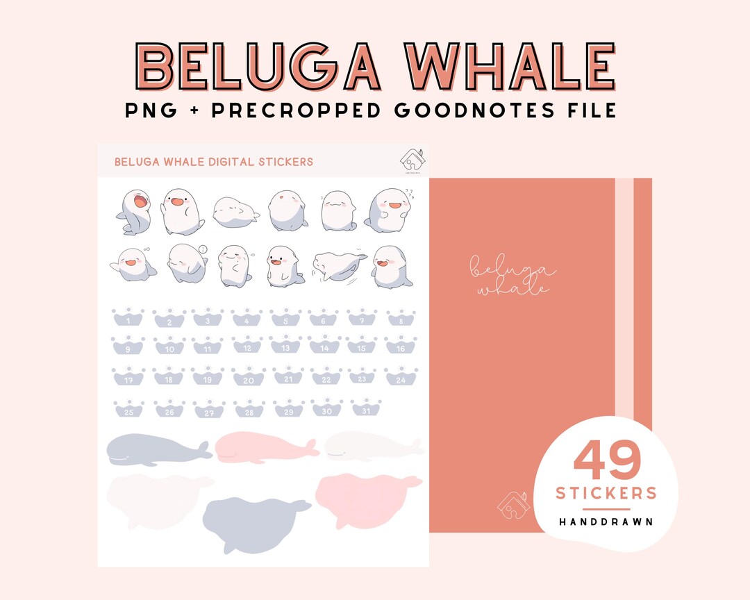 Goodnotes Stickers Pack Cute Beluga Whale Sticker PNG iPad Digital ...