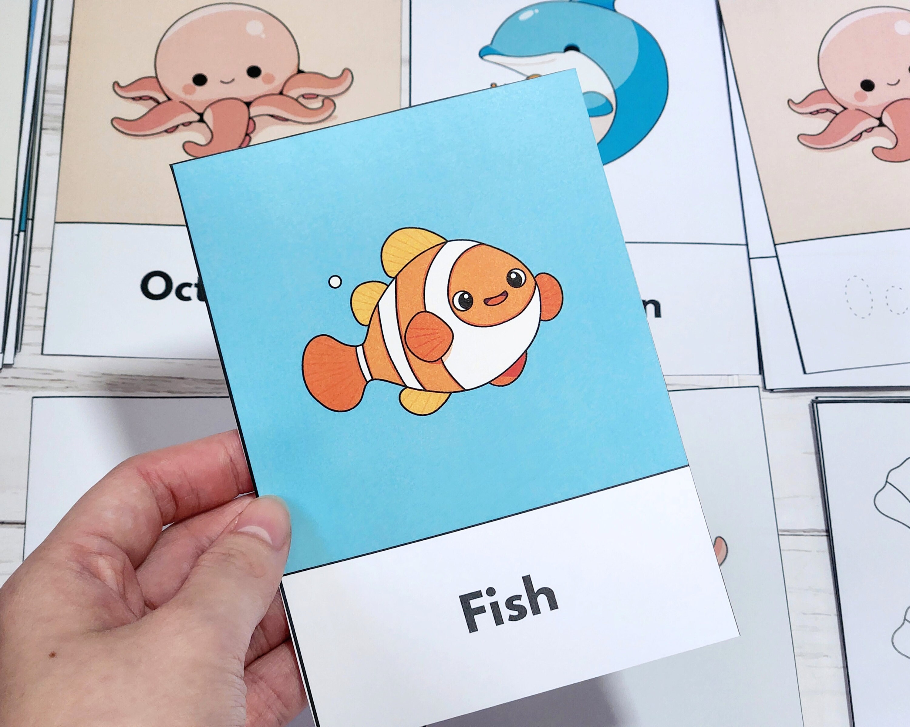 Sea Animals Flashcards for Kids Homeschool Coloring Activity Learning ...