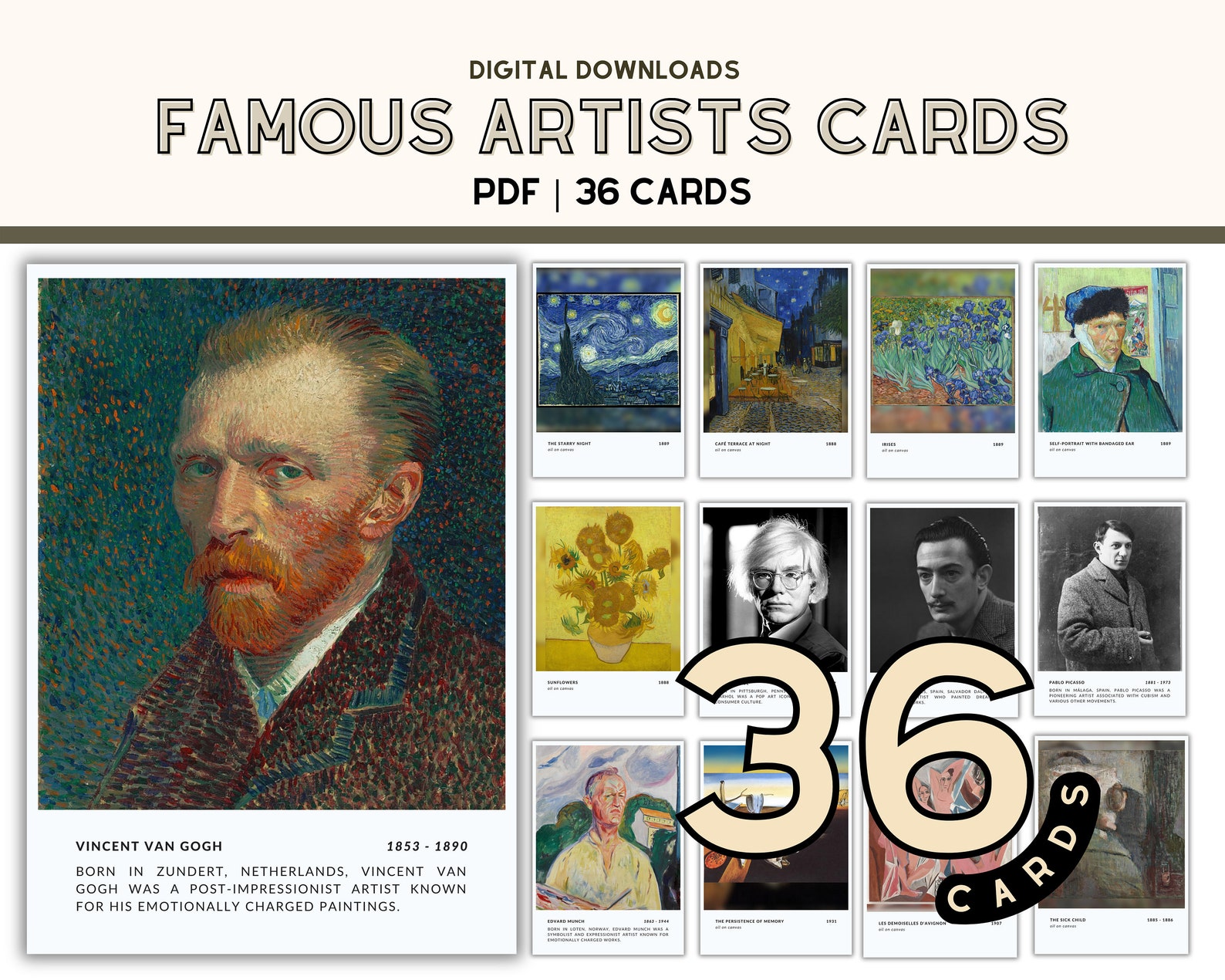 Famous Artists Card Set Classroom Visuals Printable Art Teacher ...