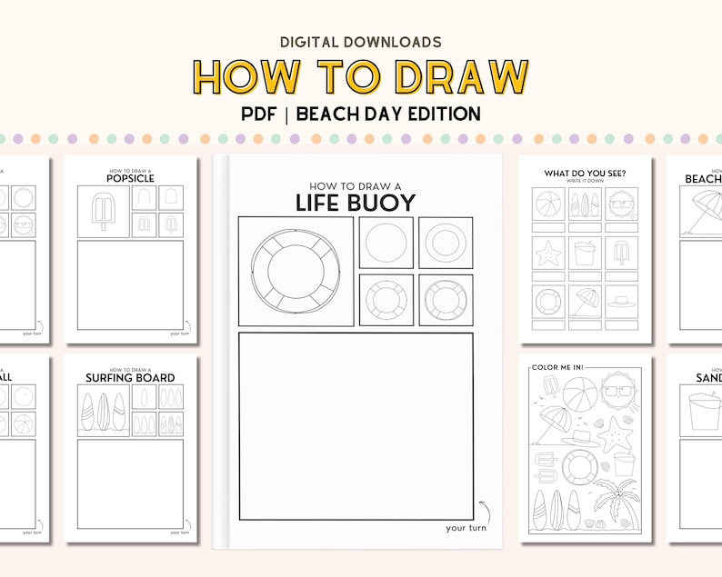How to Draw Kids Beach Day Activity Art Class Step by Step Drawing ...