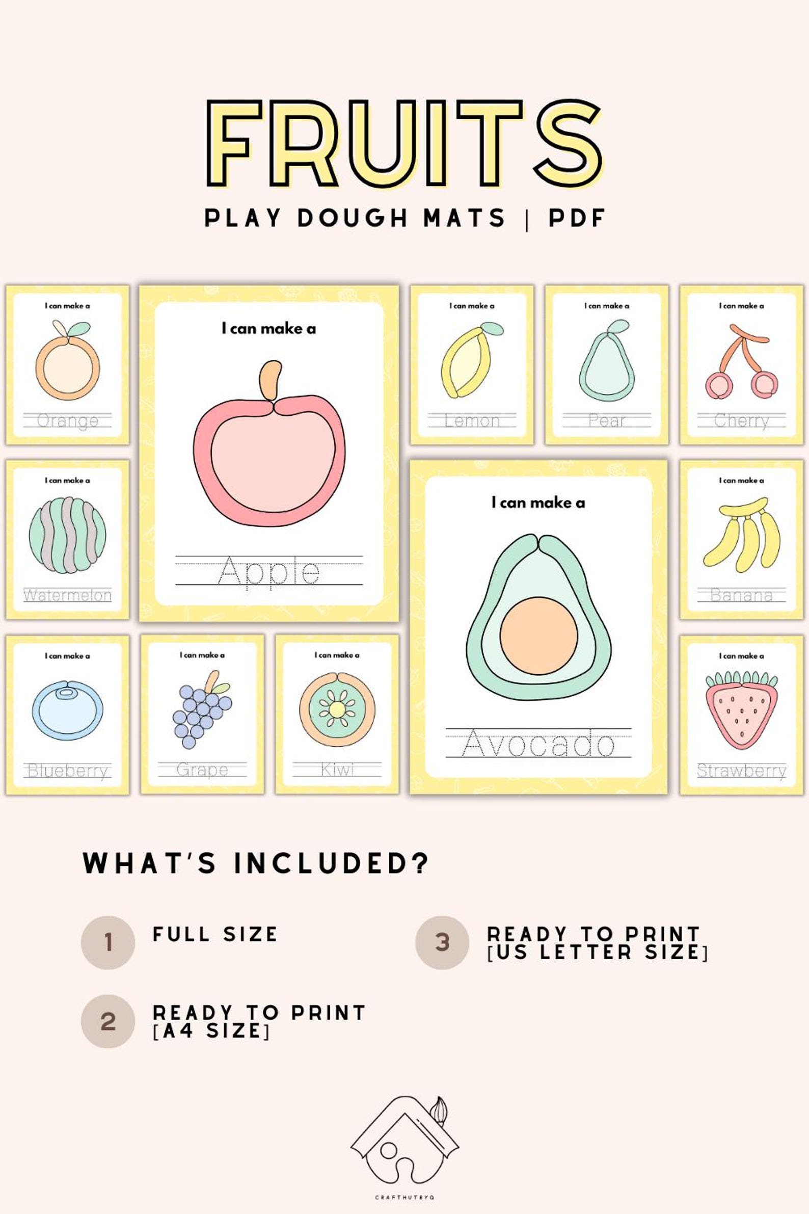 Fruits Play Dough Mats Montessori Printable Toddler Activity Fine Motor ...