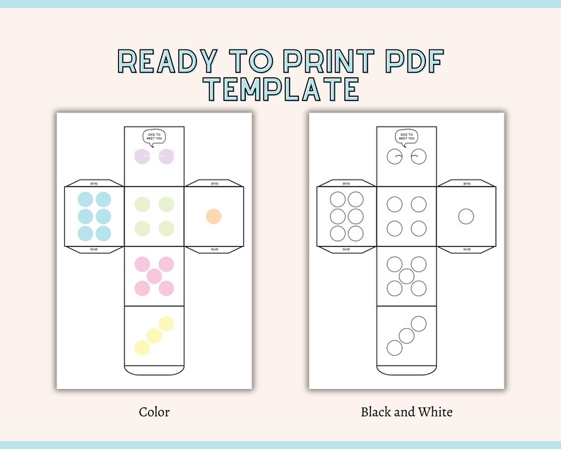 DIY Dice Printable Gift Box Template Kids Coloring Box Template Party ...