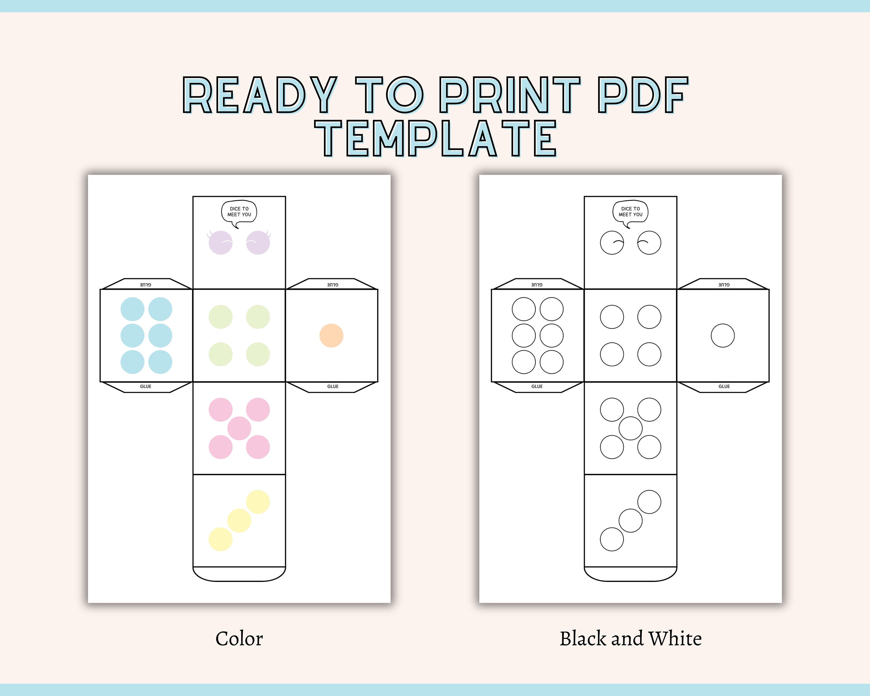 DIY Dice Printable Gift Box Template Kids Coloring Box Template Party ...