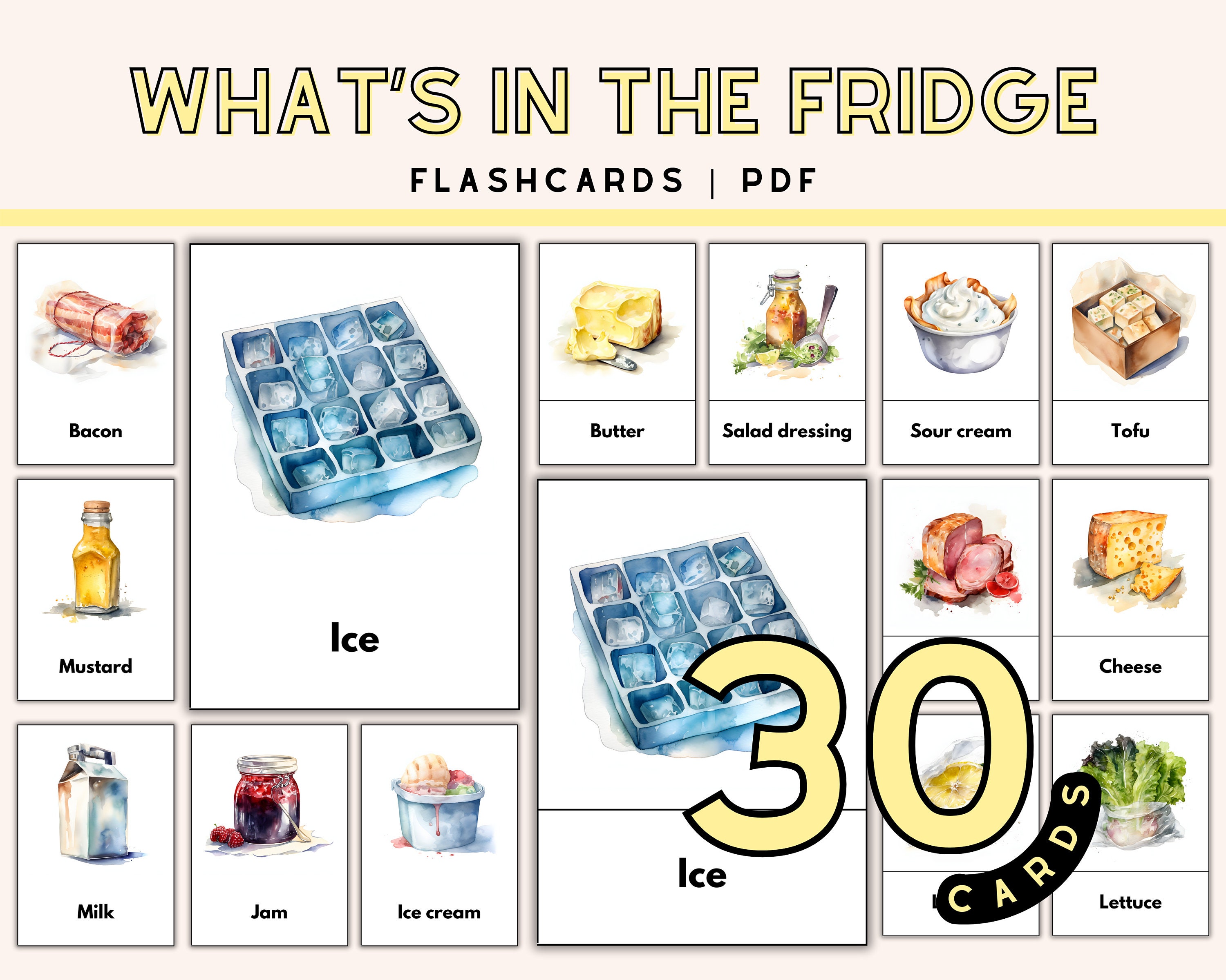 Whats in a Fridge Flashcard Montessori 3 Part Cards Learning Activity ...