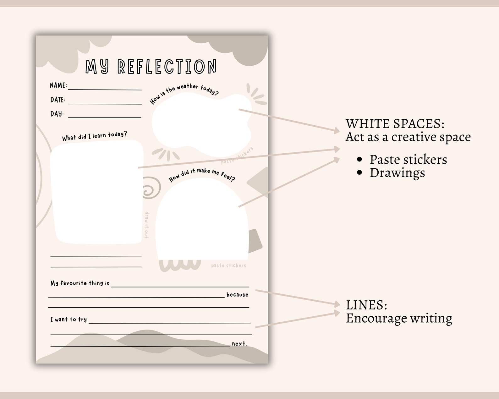 Kids Reflection Journal Pages for Kids Gratitude Printable Daily ...