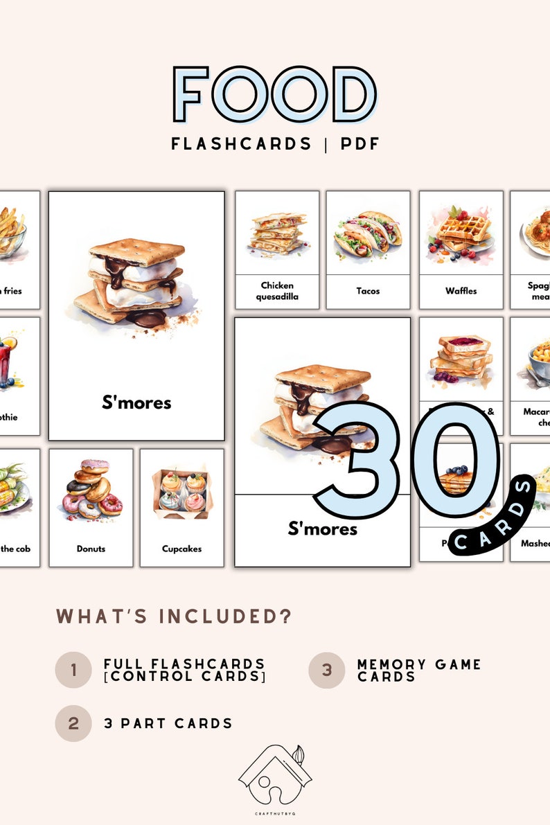 Food Flashcard Printable Set Montessori 3 Part Card Preschool Activity ...