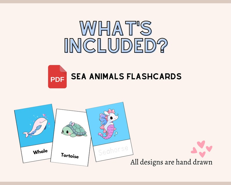Sea Animals Flashcards for Kids Homeschool Coloring Activity Learning ...