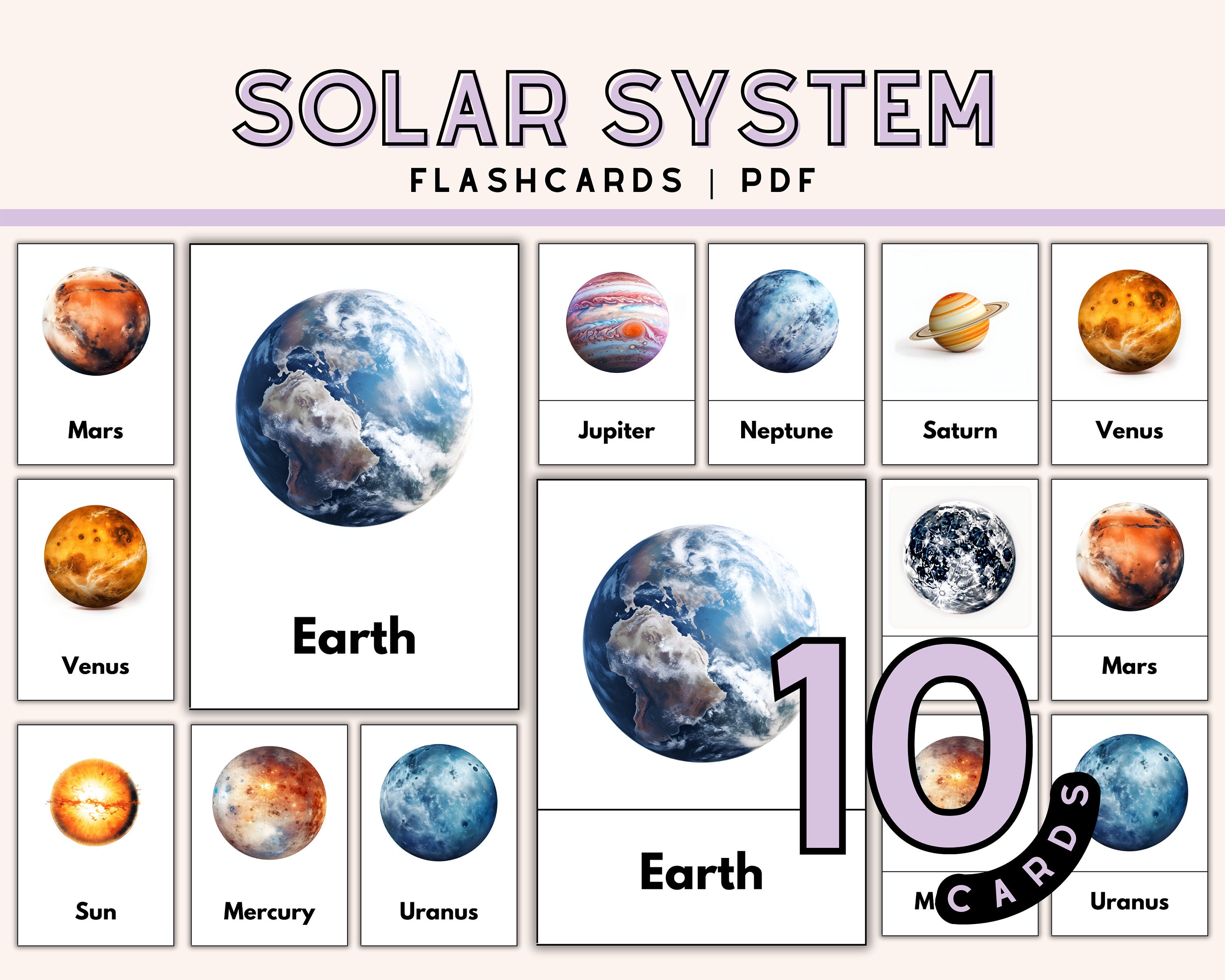Solar System Flashcards for Kid Learning About Planet Astronomy Card ...