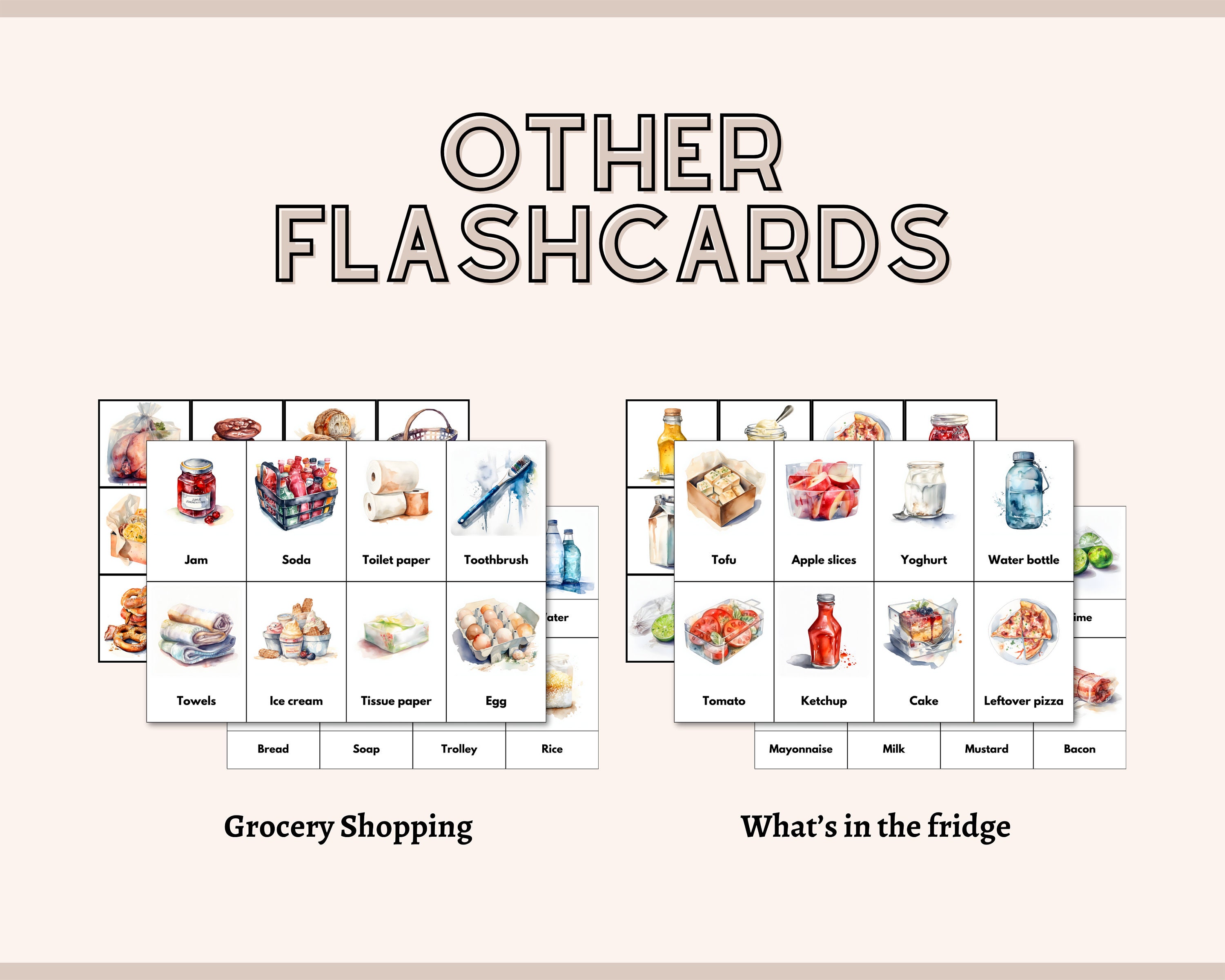 Food Flashcard Printable Set Montessori 3 Part Card Preschool Activity ...