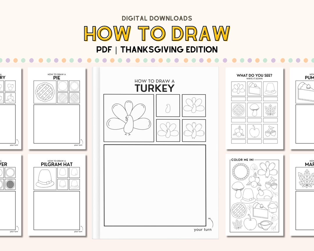 Thanksgiving Themed How to Draw Printables Step by Step Drawing Book ...
