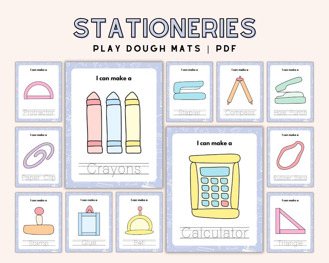 Stationery Play Dough Mats Montessori Printable Toddler Activity Fine ...