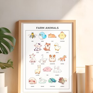 Farm Animal Educational Poster Kids Coloring Activity Homeschool ...