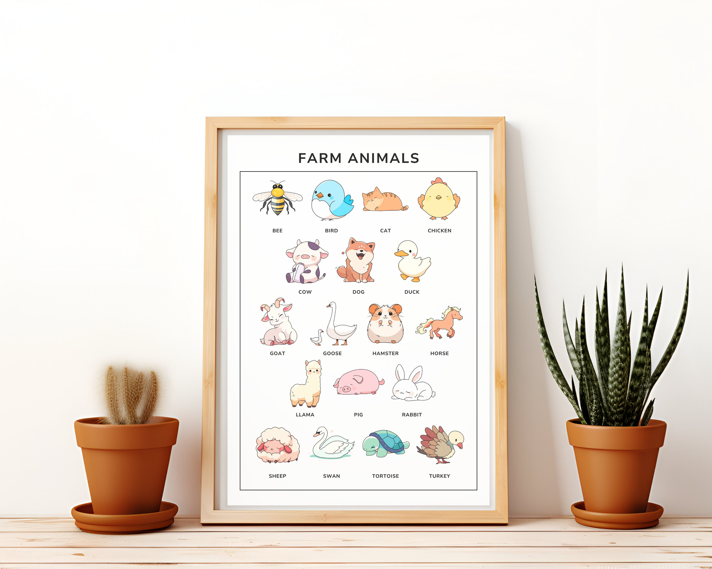 Farm Animal Educational Poster Kids Coloring Activity Homeschool ...