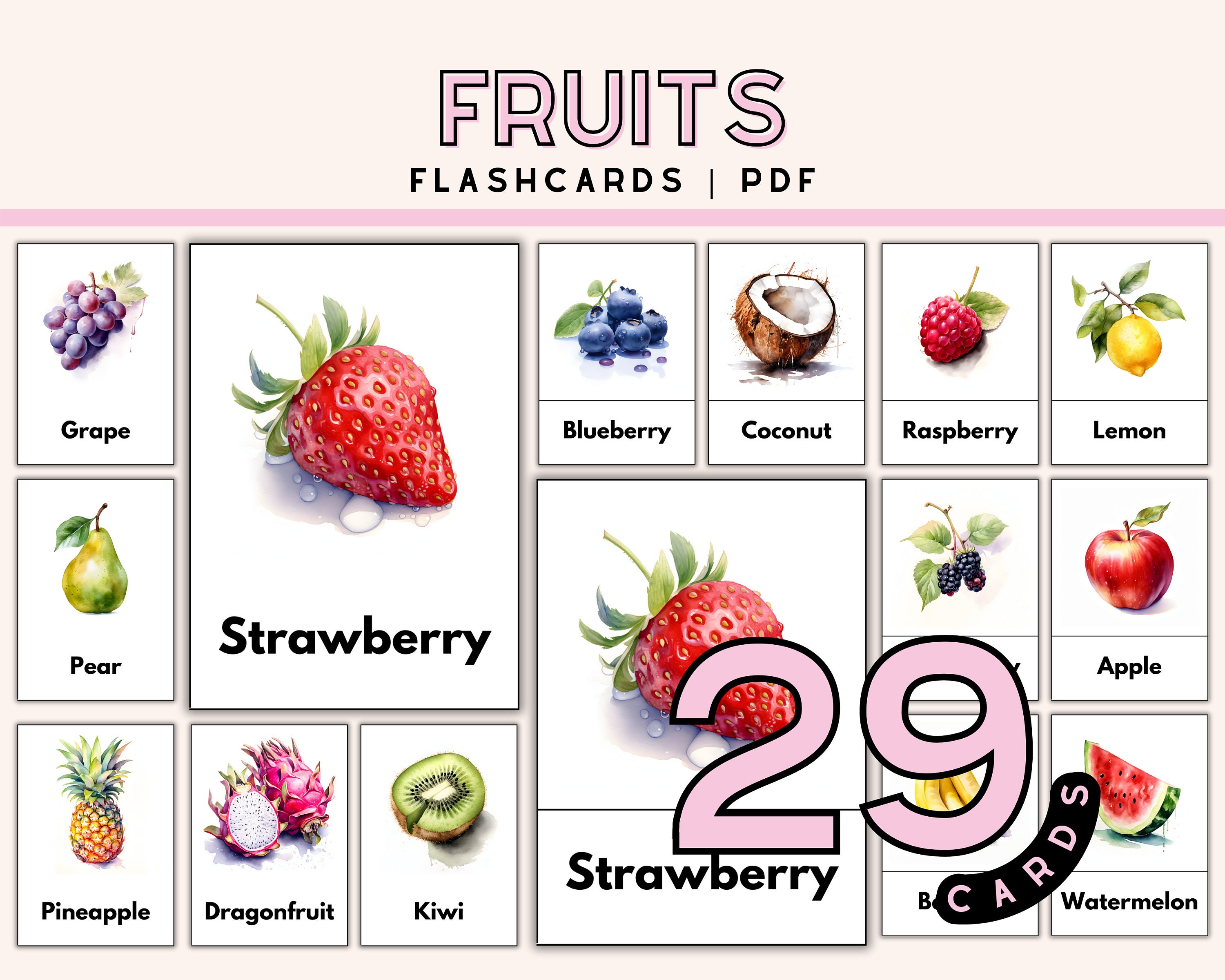 Fruits Flashcard for Kids Learning Activity Fruits Identification Card ...