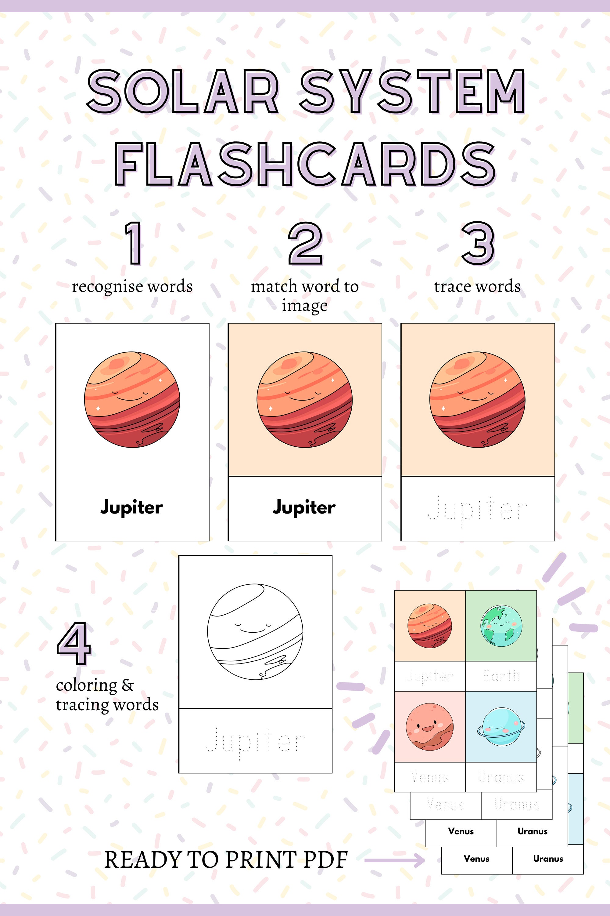 Solar System Flashcards for Kids Montessori Cards Outer Space Learning ...
