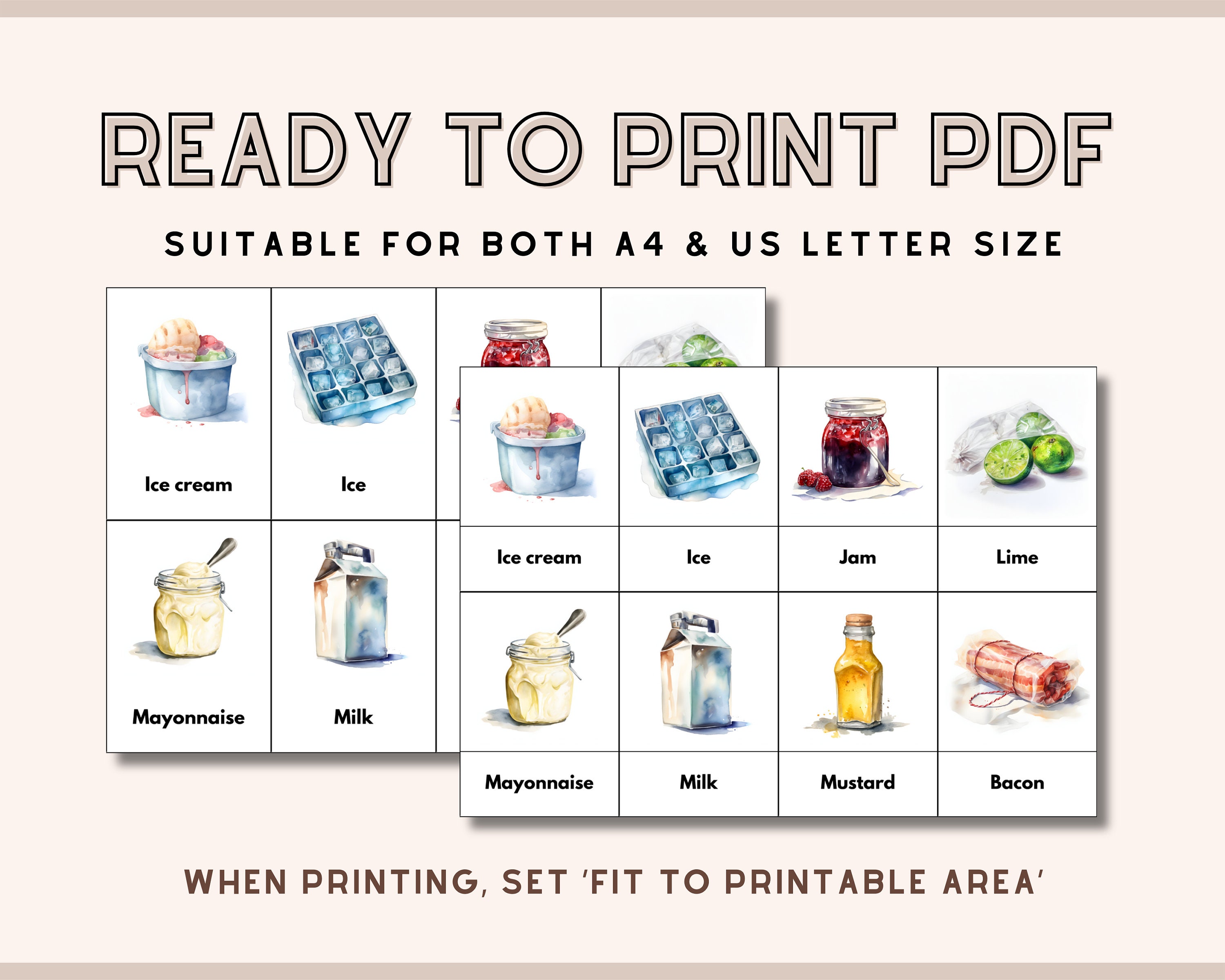 Whats in a Fridge Flashcard Montessori 3 Part Cards Learning Activity ...
