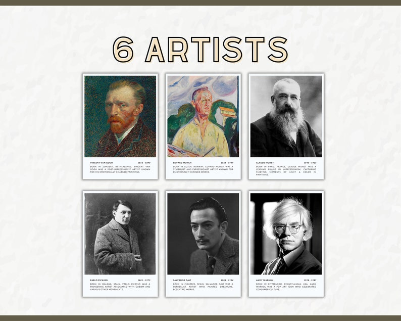 Famous Artists Card Set Classroom Visuals Printable Art Teacher ...