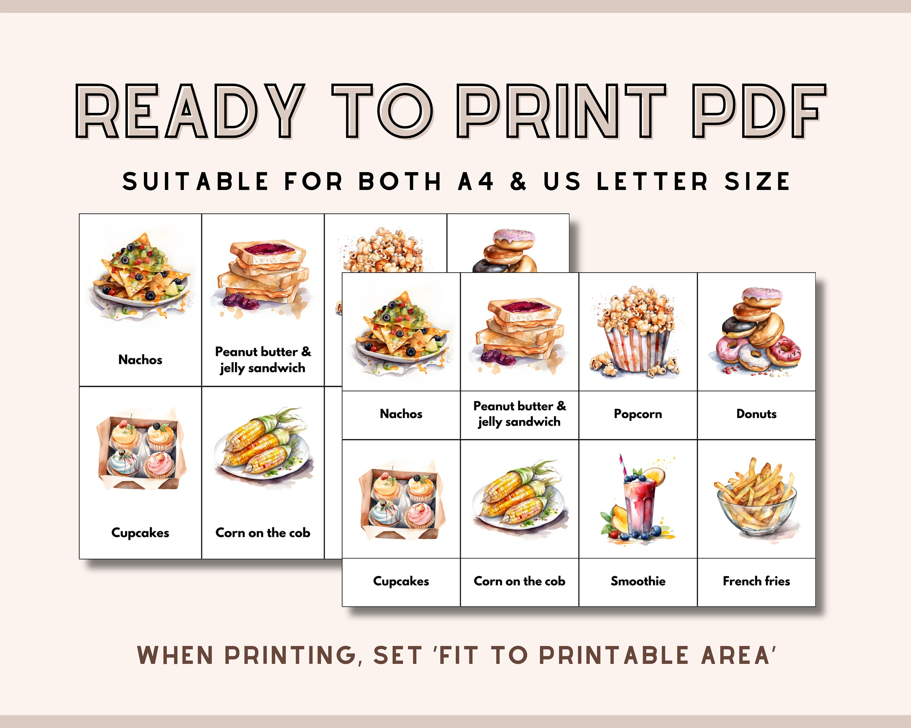 Food Flashcard Printable Set Montessori 3 Part Card Preschool Activity ...