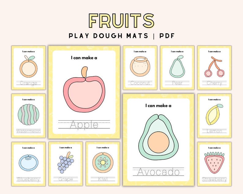 Fruits Play Dough Mats Montessori Printable Toddler Activity Fine Motor ...
