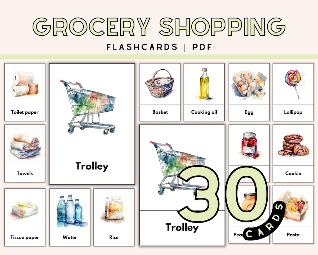 Grocery Shopping Cards Supermarket Flashcard for Preschoolers ...