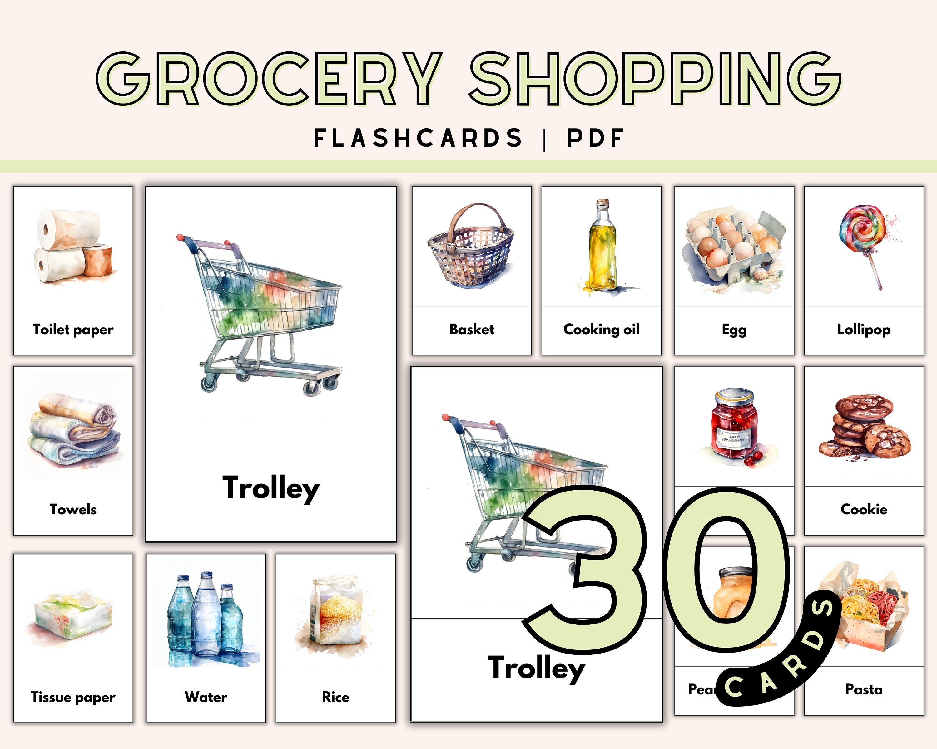 Grocery Shopping Cards Supermarket Flashcard for Preschoolers ...