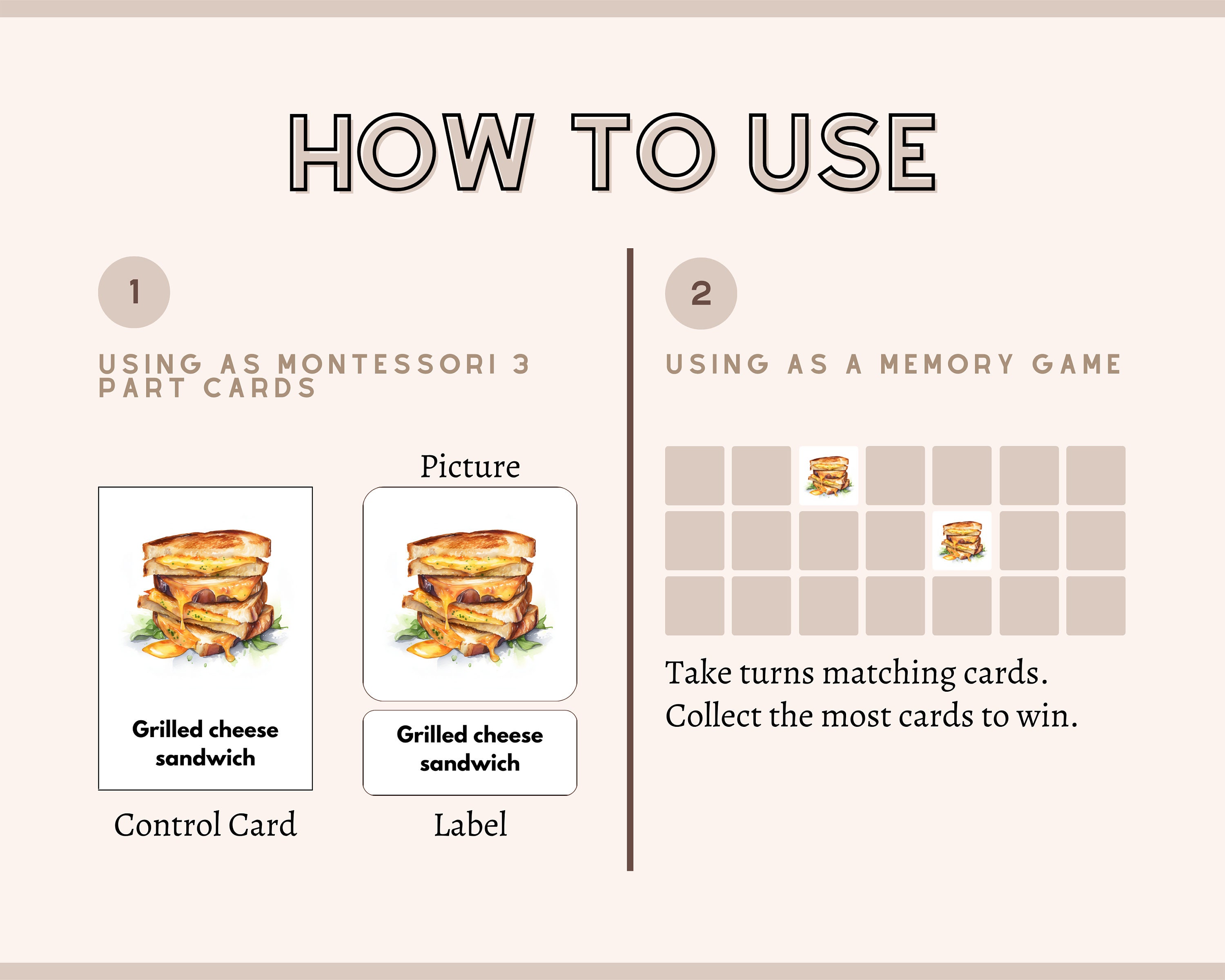 Food Flashcard Printable Set Montessori 3 Part Card Preschool Activity ...