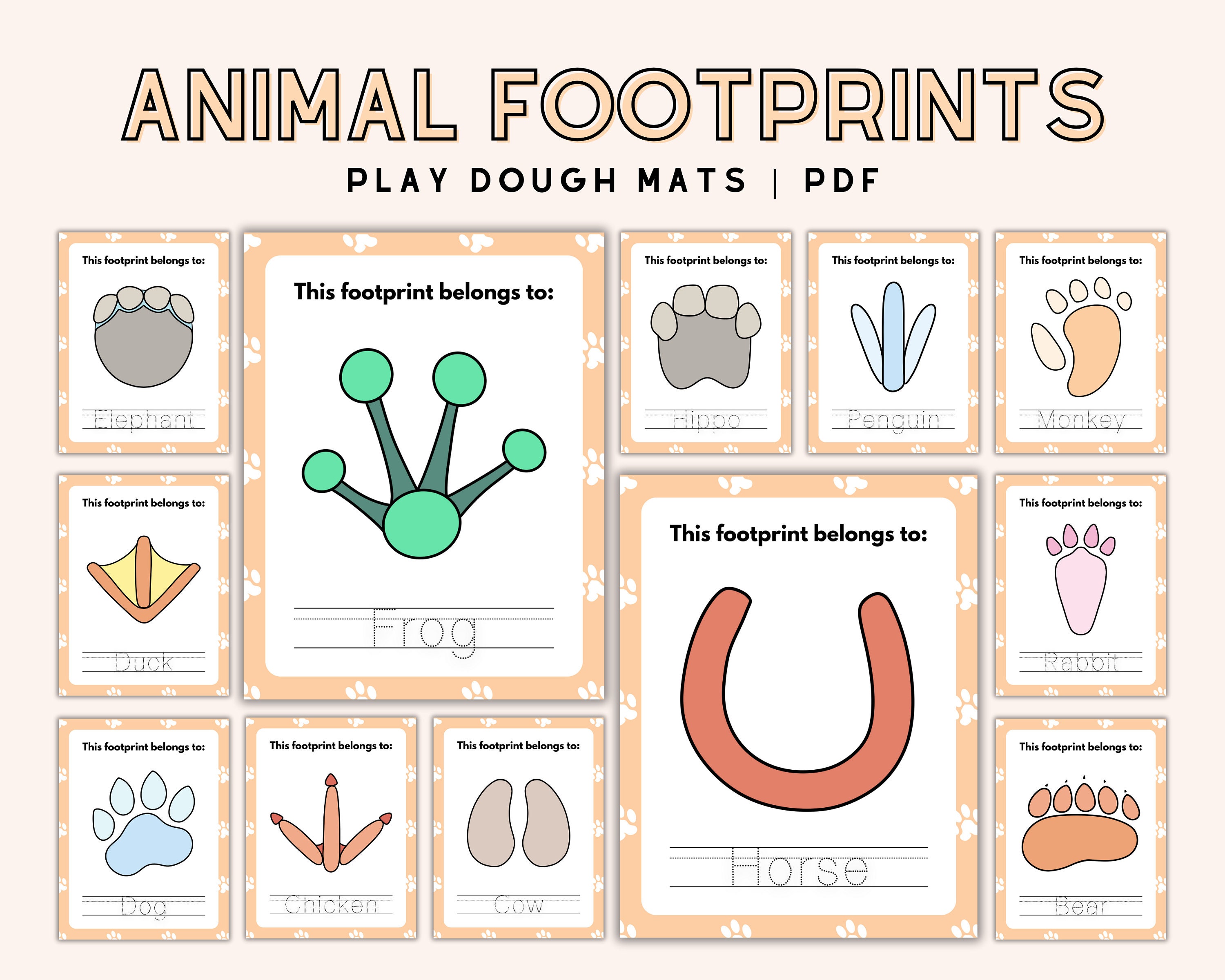 Play Dough Mats Animal Footprints Pre-k Learning Fine Motor Skills ...