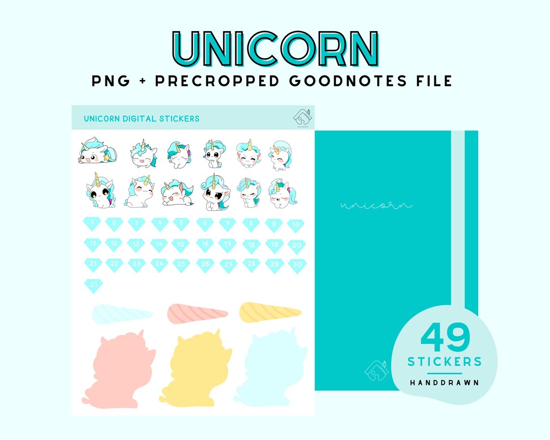 Goodnotes Sticker Planner Cute Unicorn PNG Stickers and Labels ...