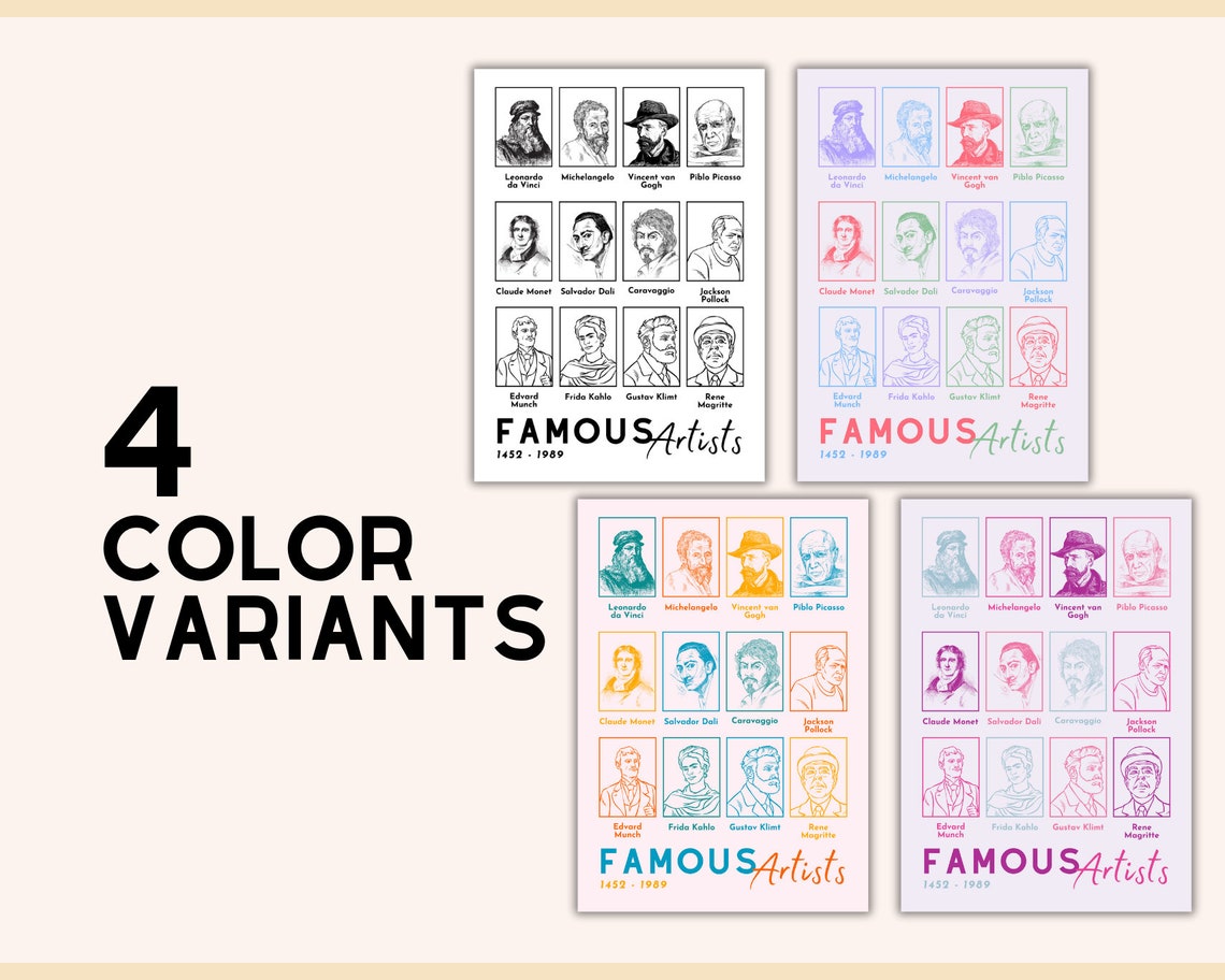 Famous Artists Posters Classroom Bulletin Board Printable Posters Class ...