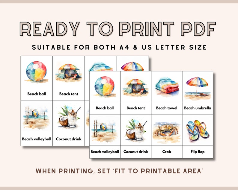 Beach Day Activity for Kids Montessori Flashcard Printable Summer ...