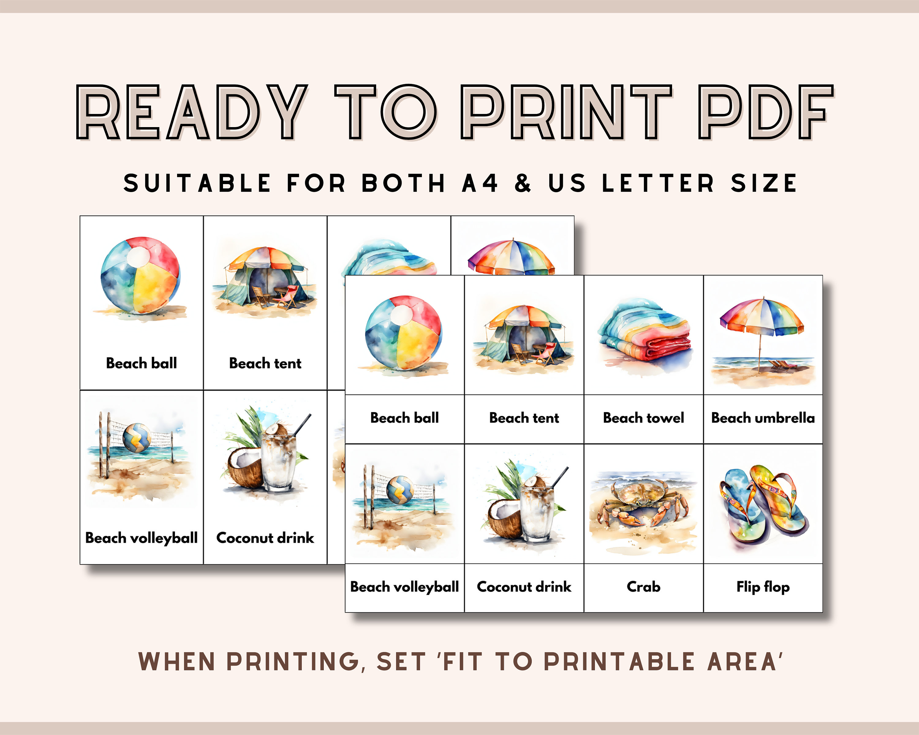 Beach Day Activity for Kids Montessori Flashcard Printable Summer ...