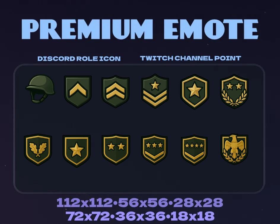 12 Military Rank Role Icons – Discord Server Badge Set / Twitch Tier ...