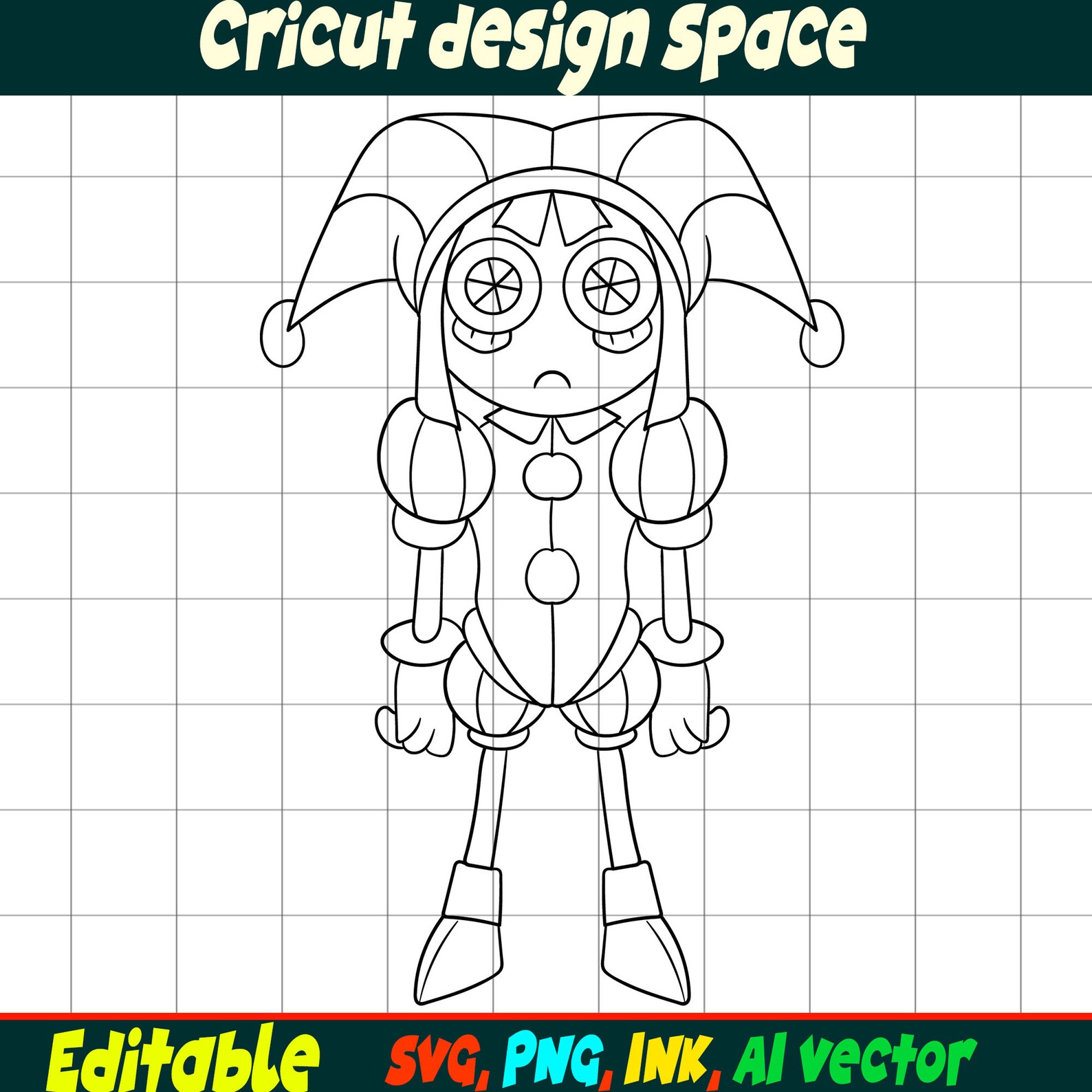 Editable Pomni SVG, Pomni Coloring Pages, Pomni From the Amazing ...